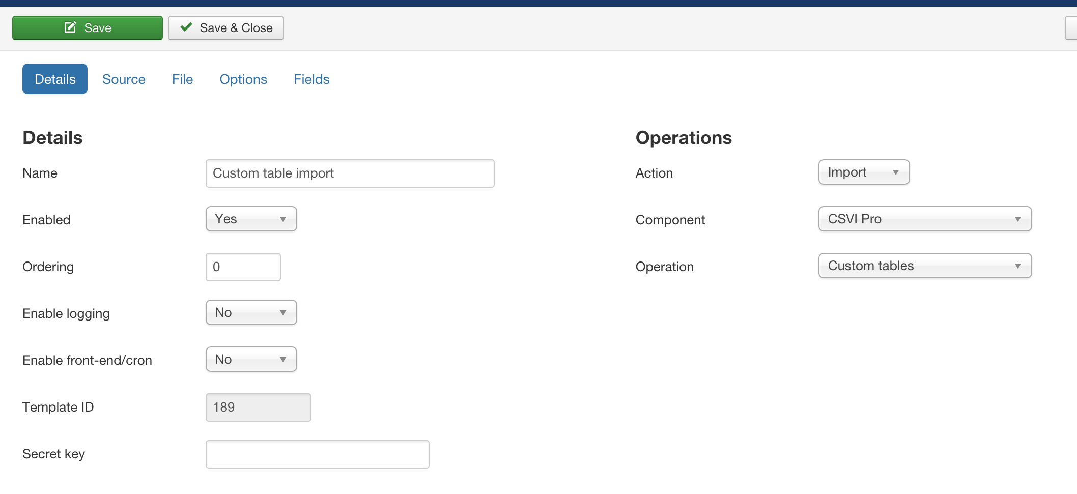 Custom tables import