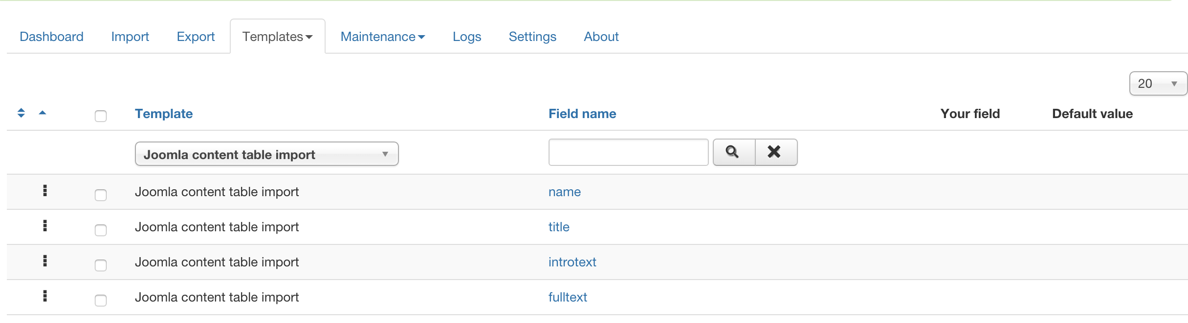 Custom tables import